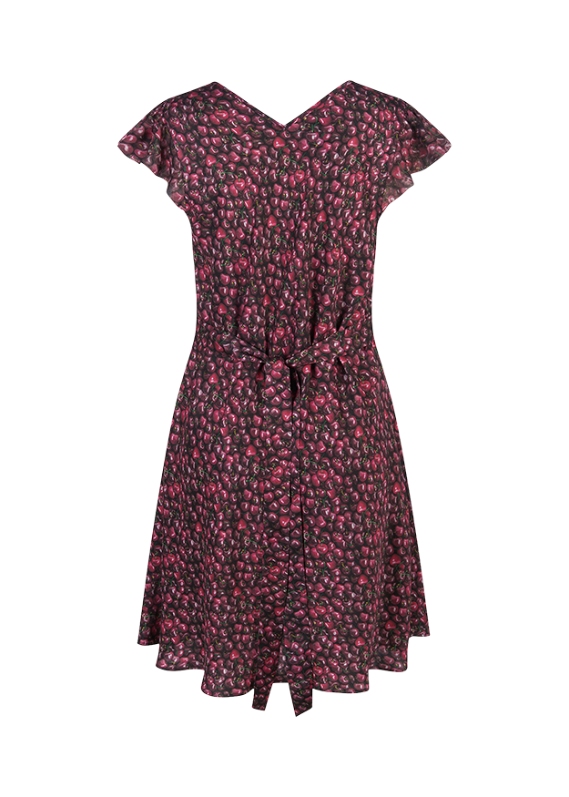 Short Dress with Cherry Print » Colour: morello patterned, Size: 38
