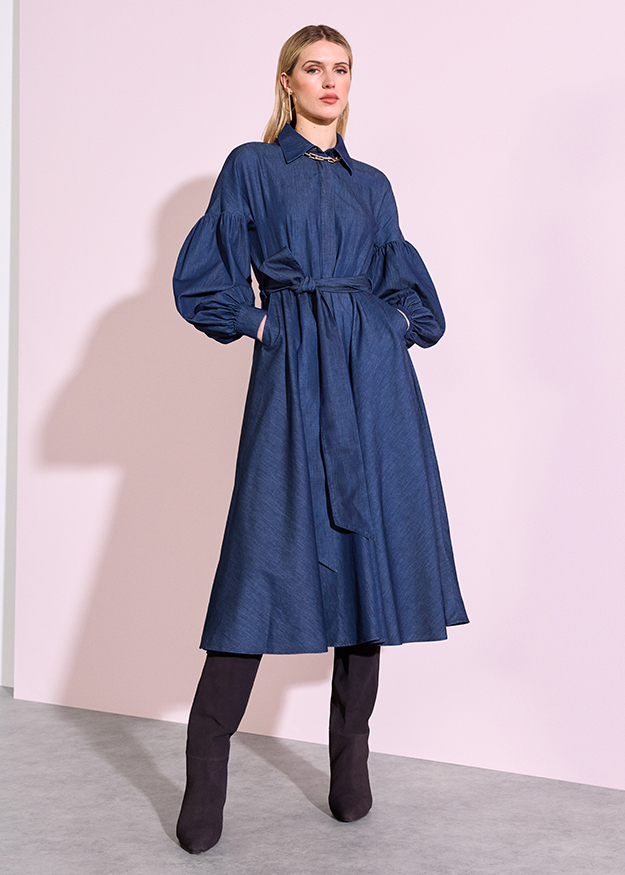 Maxi- Jeanskleid mit Ballonärmeln » Größe: 38, Farbe: dark blue used